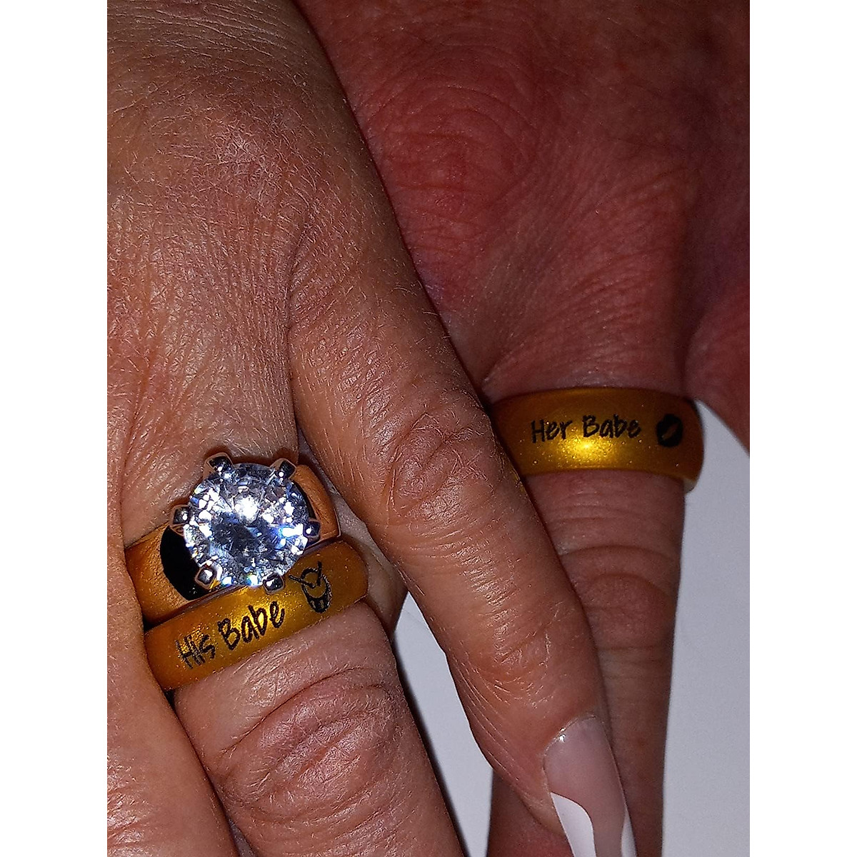 AERA CUSTOMIZED His & Hers Silicone Wedding Band Set - Engrave Any Text, Symbol, Image - Ships Next Day