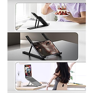 BoYata Laptop Stand, Portable Laptop Holder Computer Stand for Desk, Aluminum Foldable Laptop Riser with 6 Levels Height Adjustment, Compatible with MacBook, HP, Lenovo, Dell, 10-15.6" Laptops (Black)