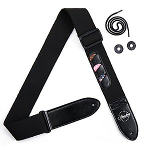 Amumu Guitar Strap Soft Cotton with 3 Pick Holders for Electric, Acoustic, Bass Guitar - Red