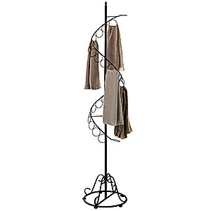 MyGift Black Metal Freestanding Scarf Hanger and Belt Display Holder Organizer with 25 Rings and Spiral Design, Decorative Shawl and Scarves Rack