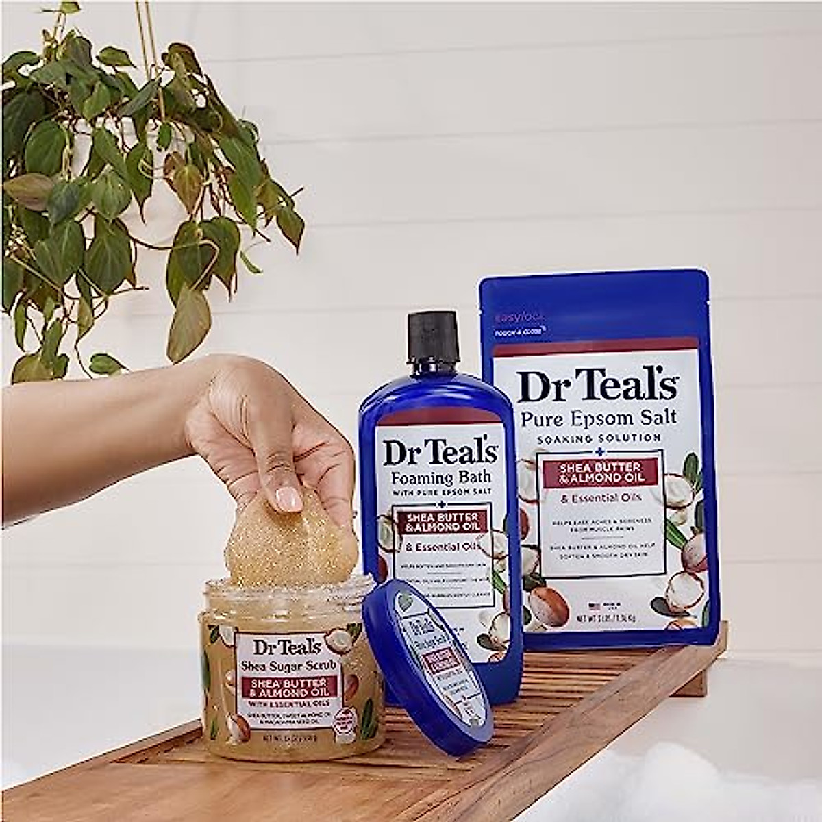 Dr Teal's Shea Sugar Body Scrub, Shea Butter with Almond Oil & Essential Oils, 19 oz (Pack of 3) (Packaging May Vary)