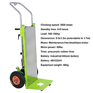 MIIKHI Electric Stair Climber Cart, Labor-Saving Hand Truck up and Down Stairs with Load 150Kg, Stepless Speed Regulation Trolley with Removable 48V / 22Ah Battery/Green/800W (Green 800W)