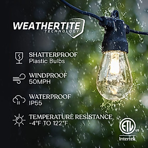 Brightech Ambience Pro Solar Powered Outdoor String Lights - Commercial Grade Patio Lights with 48 Ft Edison Bulbs - Shatterproof LED Solar Lights for - 1W LED, Warm White Light