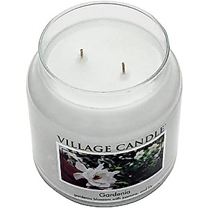 Village Candle Gardenia Large Glass Apothecary Jar Scented Candle, 21.25 oz, White