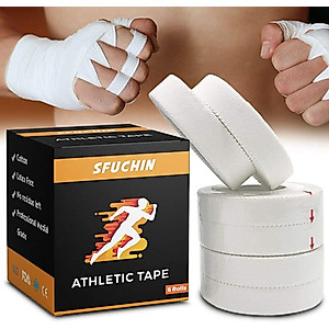 White Athletic Tape (6 Pack 0.5" 10 Yards) - Finger Tape - Medical Tape - Foot Tape - No Sticky Residue & Easy to Tear - for Rock Climbing, Jiu-Jitsu, Grappling, Martial Arts, Hockey Stick, Lifters