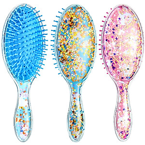 2 Pieces Kids Wet Hair Brush Confetti Glitter Detangler Set Soft Bristles Massage Brush for Baby Kids Girls Christmas Holiday Presents(Rabbit and Unicorn)