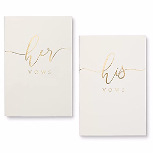 UNITED ESELL Ivory Wedding Vow Books His and Hers – Real Gold Foil Bride and Wedding Notebook with 28 Pages - 5,9" x 3.9" – Vow Renewal - Bridal Shower Gifts - Time Capsule Love Letter (Gold)