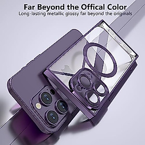 KSWOUS Magnetic Clear for iPhone 14 Pro Max Case Square, Luxury Plating Transparent Shockproof MagSafe Case with Full Camera Lens Protector for Women Girls Phone Case for iPhone 14 Pro Max-Purple