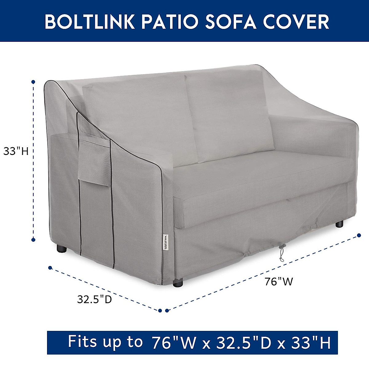 BOLTLINK Outdoor Patio Furniture Covers Waterproof ,Durable 3-Seater Sofa Cover Fits up to 76W x 32.5D x 33H inches