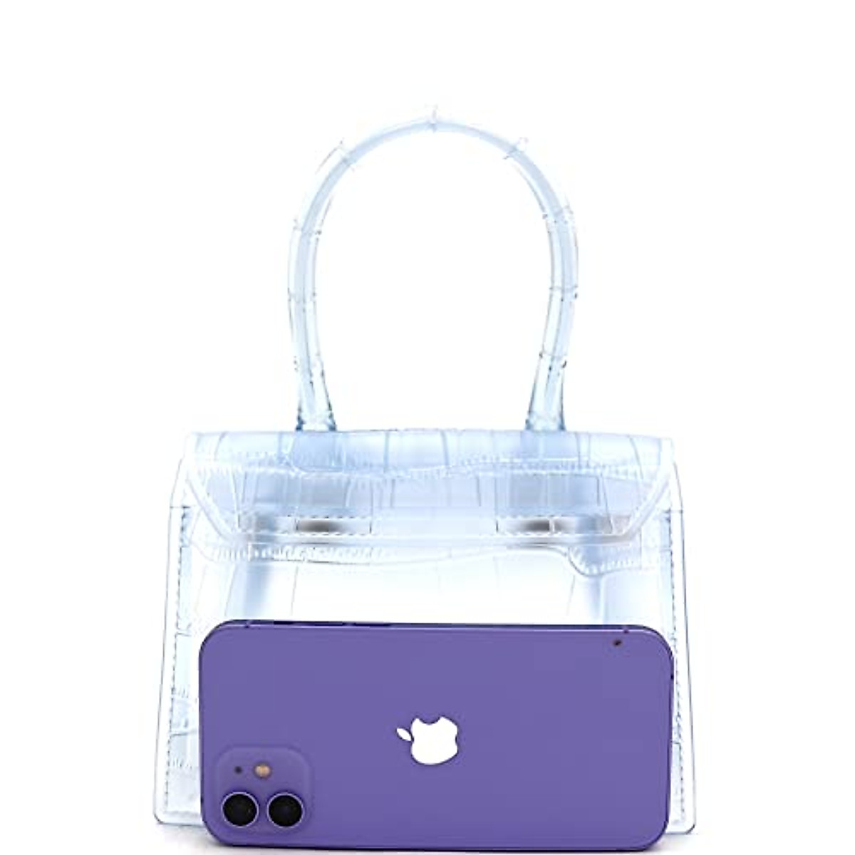 Top Handle 2-Way PU Leather PVC Jelly Mini Satchel Bag Crossbody (Neon Green)