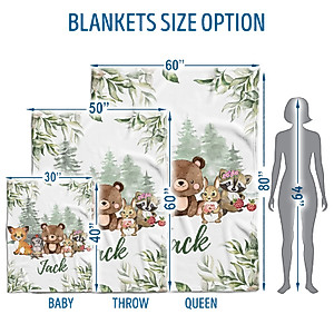 Hykuc Personalized Name Baby Blanket Woodland, Animal Baby Boy Blanket, Woodland Baby Blanket, Woodland Blanket for Boys, Baby Woodland Blanket, Woodland Blanket for Newborn Infant Toddlers Kids Son