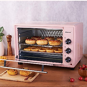 40L Oven,Adjustable Temperature 0-230℃ and 60 Minutes Timer Five-Layer Baking Position Multi-Function Electric Oven Kitchen Convection Oven (Pink)