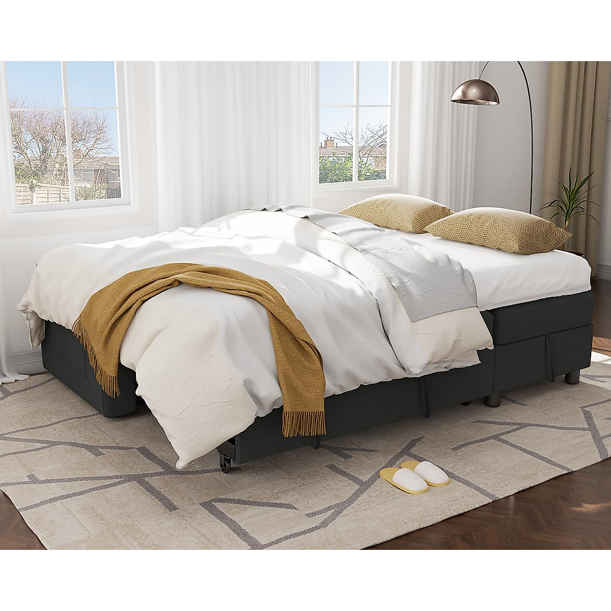 Ucloveria Sectional Sofa Couch, Sleeper Sofa Bed with Reversible Storage Chaise Pull Out Couch Bed for Living Room L-Shape Lounge 2 in 1 Futon Sofa with Side Storage Bag, Black