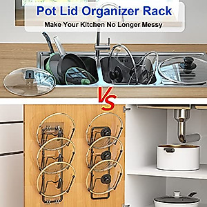 Carry360 2 Pack Pot Lid Organizer Rack, 6 Tier Pot Lids Holder for Cabinet Door/Wall Mount, Reusable Pot Lid Rack Holder for Kitchen Storage with No Drilling Adhesive (Black)