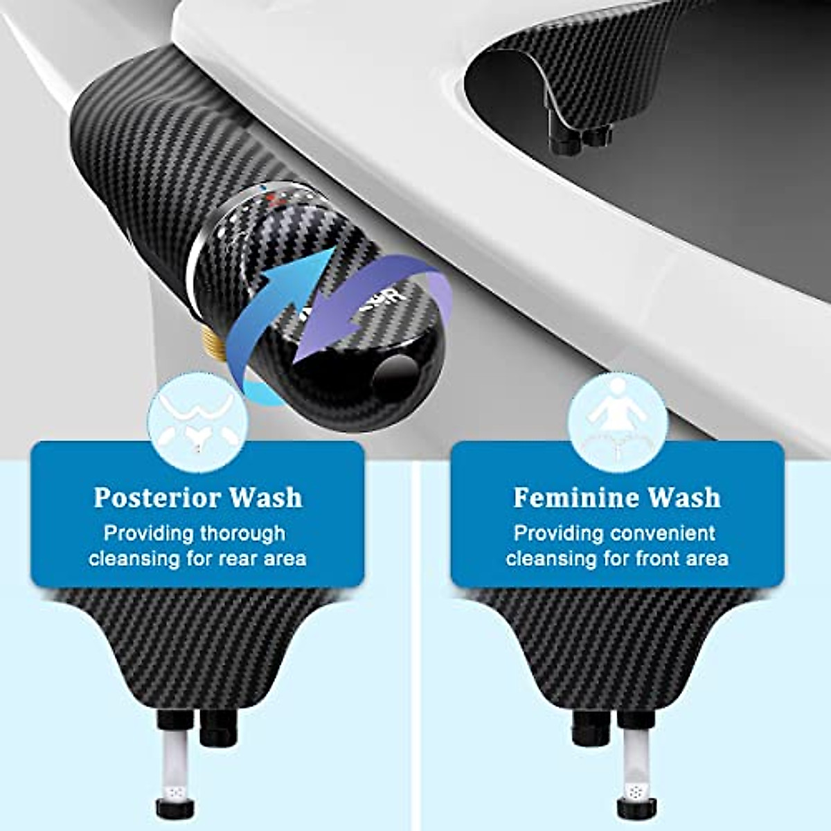 BIEAR Bidet Attachment For Toilet, Ultra-Slim Dual Nozzle Bidet Attachment Adjustable Water Pressure Non-Electric Fresh Cold Water Bidet Toilet Seat Attachment for Feminine and Posterior Wash