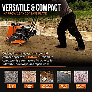 SuperHandy Plate Compactor Heavy Duty 7HP 4200lbs Impact Force - w/Water Tank for Concrete and Dirt
