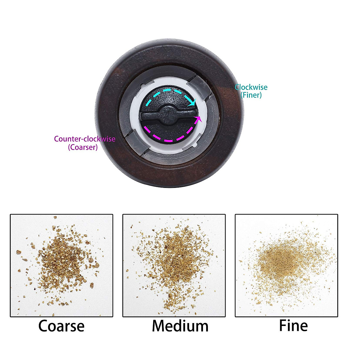 Salt and Pepper Grinder Refillable Solid Wood Spice Mill Ceramic Rotor Steel Core with Strong Adjustable Coarseness