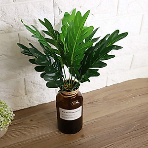 Jacksing Faux Leaf, Plastic Artificial Faux Foliage Green Grass Plant Leaf Home Office Party Garden Interior