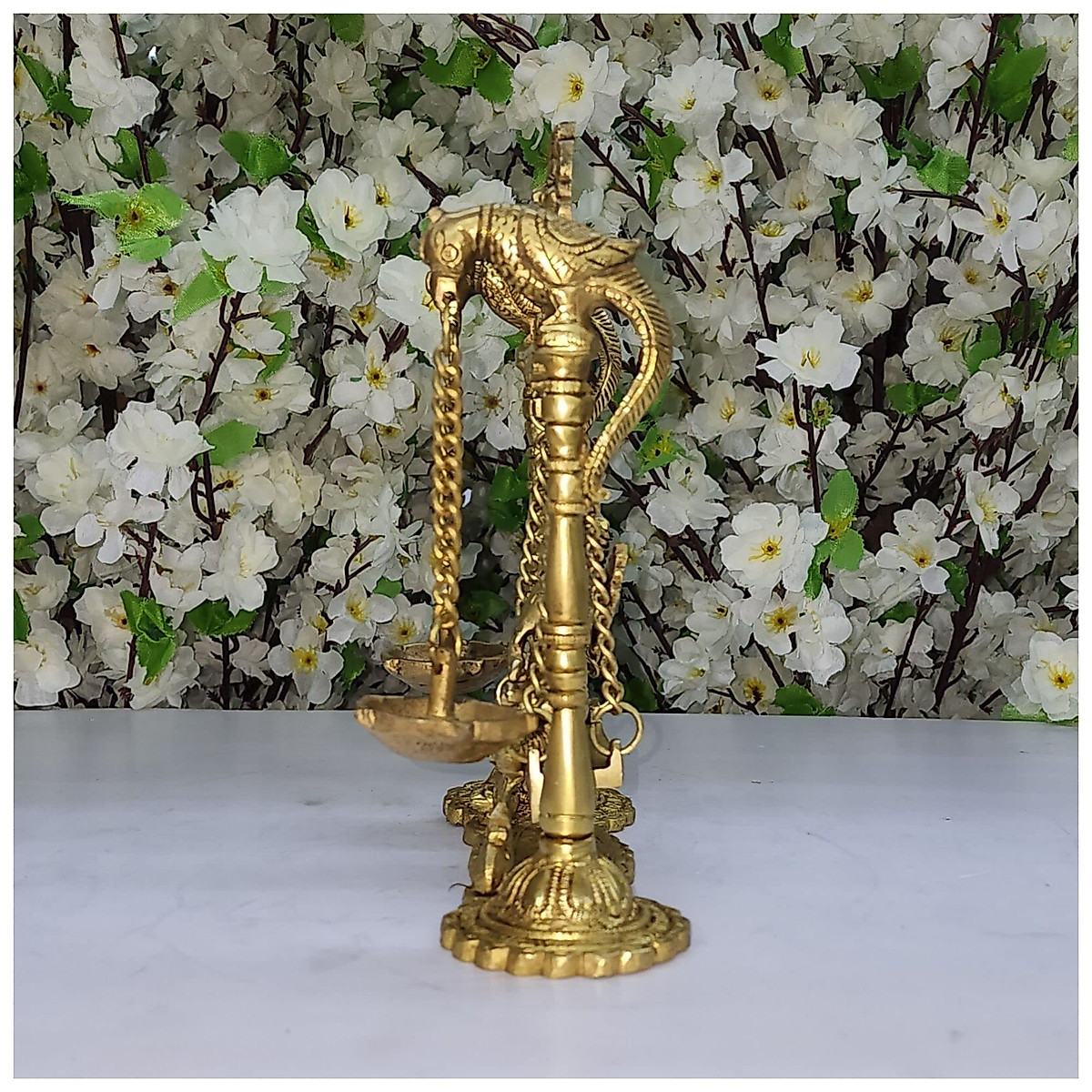 AtoZ India Cart Ganesha Statue on Swing with Diya Brass Ganesha Idol on Jhula Handmade Jhoola Ganesh Murti Showpiece Home Gold 8.75 x 8 x 2.5 inch