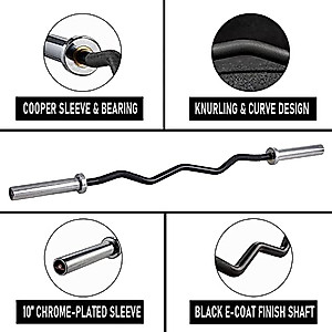 papababe 56'' Olympic Curl Bar, EZ Curl Barbell, 500 LB Weight Capacity Galvanized Lifting Bar for Strength Training, Biceps Curl and Triceps Extensions, Workout Barbell Super Suitable for Weightlifting, Hip Thrusts,Squats and Lunges