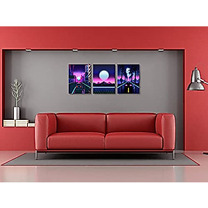 Purple Wall Decor Cool Posters Boy Teen Room Decor Bedroom Decor for Men Wall Art for Living Room Office Decor for Men Canvas Wall Art Retro Vintage Psychedelic 80s Room Decor Car City Wall Art for