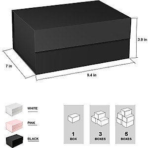 Black Gift Boxes with Lids, 9x7x4 Inches Small Gift Box with Ribbon, Collapsible Gift Boxes with Magnetic Closure for Birthday, Wedding, Bridesmaid Proposal Box Contains Gift Card Ribbon Tag