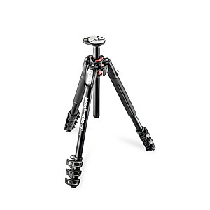 Manfrotto 502 Video Head MVH502AH & MT190XPRO4 Aluminum 4-Section Tripod,Black