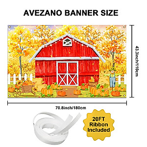 Avezano Fall Red Farm Backdrop Watercolor Autumn Pumpkin Patch Banner Fall Thanksgiving Day Baby Shower Birthday Party Decoration Banner 70.8 x 43.3 Inch
