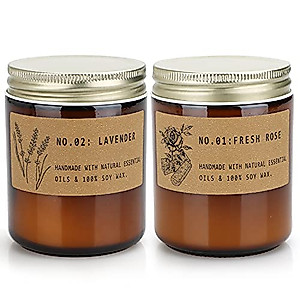 Lavender& Rose Candles for Home Scented,2 Pack Aromatherapy Candles Gift Set for Women,7.1 oz Soy Wax Candles and 8% Essential Oils,100 Hours Burn Time,Thank You Gifts for Women Who Have Everything.