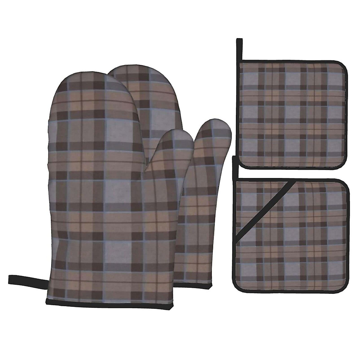 4pcs Oven Mitts and Pot Holders Set Outlander Fraser Tartan Plaid Heat Resistant Oven Gloves Non-Slip Hot Pads for BBQ Cooking Baking