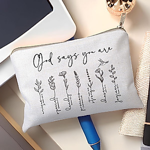 God Says You Are Cosmetic Bag, Christian Makeup Bag Bible Verse Floral Bible Verse Makeup Case for Women, Inspirational Cosmetic Bag, Sister Gifts, Affirmations Gifts (God says you are...)