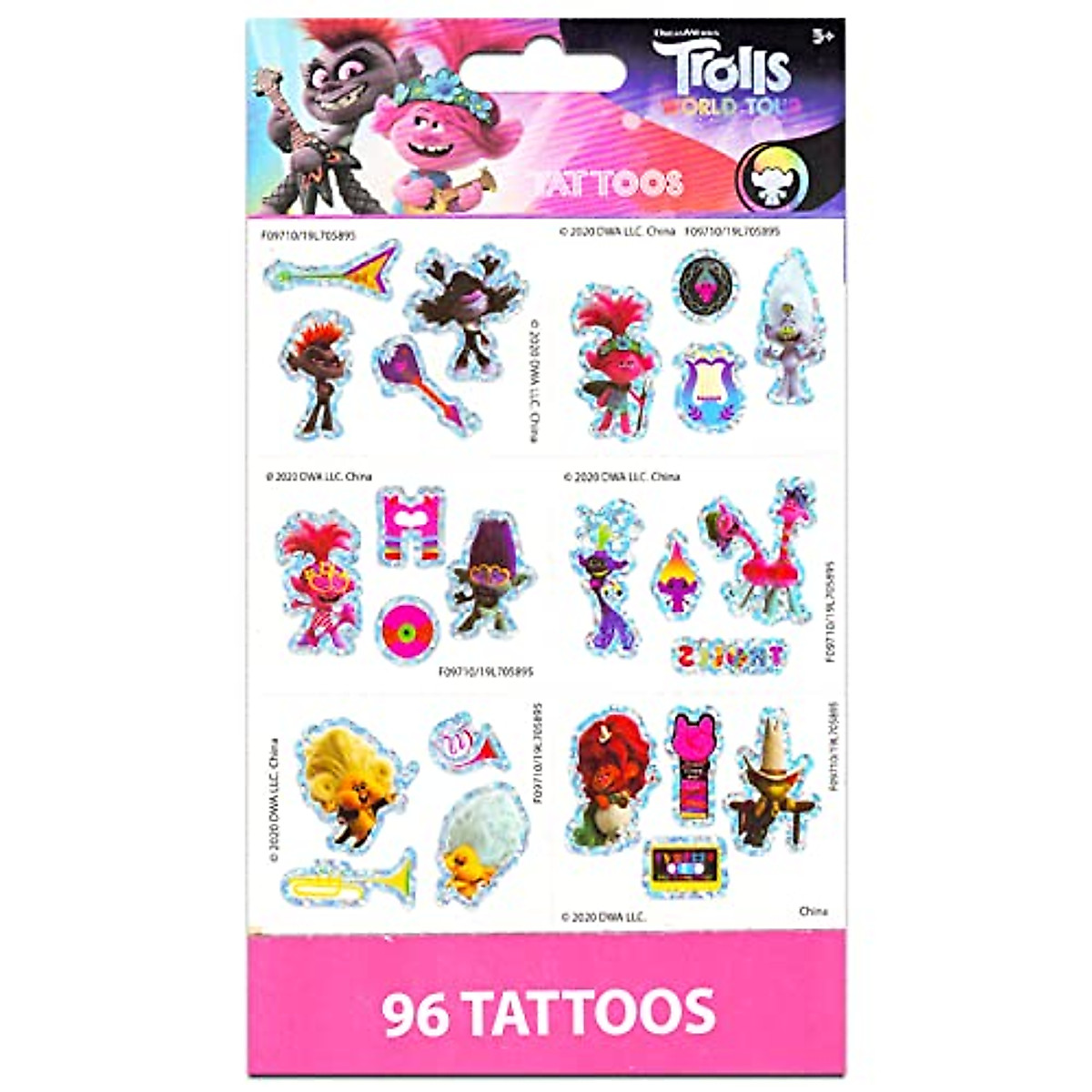 Dreamworks Studios Trolls World Tour Temporary Tattoo Set for Kids - Trolls Party Favors Bundle with 192 Temporary Tattoos For Goodie Bags and
