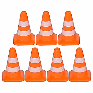 NUOBESTY Traffic Signs for Kids 7Pcs Mini Plastic Traffic Cones Training Roadblock Cones Mini Orange Cones for Multipurpose Construction Theme Party Sports Activity Cones- Orange Small Cones