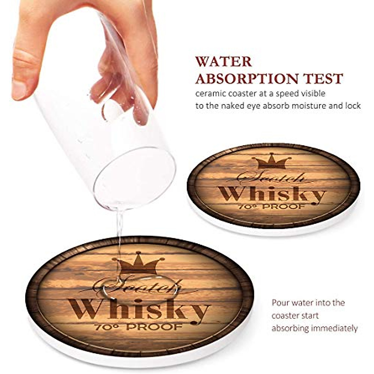 Britimes Set of 6 Coaster for Drinks Absorbent with Cork Base, Metal Holder, Round Wooden Stone Drink Mat for Coffee Wood Table, Gift for Birthday, Farmhouse Housewarming Room Bar Decor Retro 2