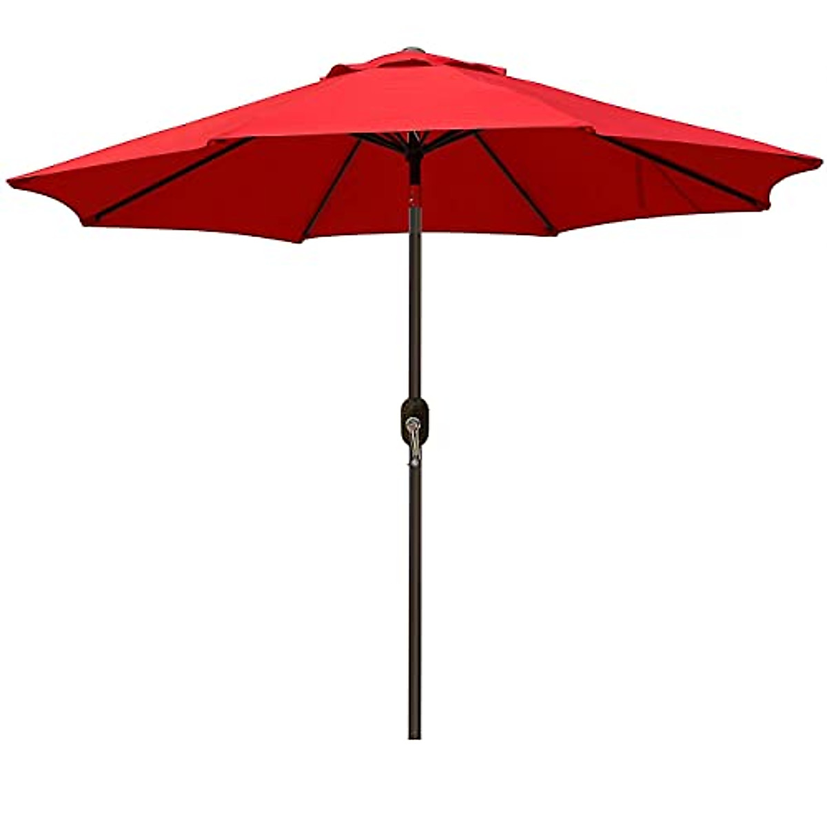 Blissun 9ft Patio Umbrella, Manual Push Button Tilt and Crank Garden Parasol (Red)