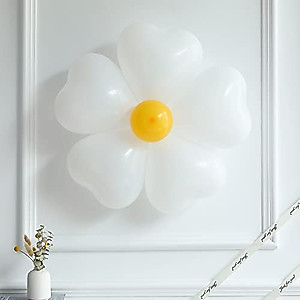 155Pcs Daisy Balloon Arch Garland Kit Macaron Pink Yellow Orange White Heart Balloons with Plum Clip Daisy Shaped Flower for Two Groovy Party Decor Daisy Theme Wedding Birthday Baby Shower