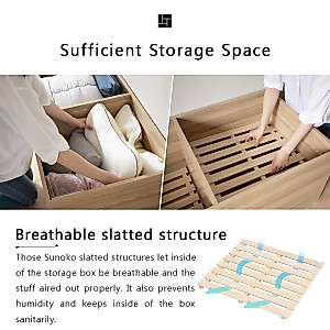 EMOOR Natural Tatami Storage Box Square (24x24in) (Oak), Wooden Furniture Rush Grass Japanese Lifestyle Igusa Slat