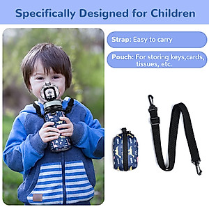 UTEBIT 16oz Kids Water Bottle, BPA Free Insulated Water Bottle with Straw, Plastic Sport Water Jug, 500ml Leakproof Dinosaur Kids Cup with Sleeve, Strap, Pouch for School Boys Girls