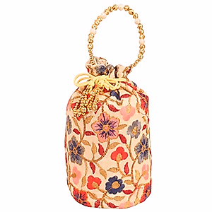 Indtresor beaded handcrafted embroidered evening purse drawstring handbag vintage party wedding gift for women. Multicolor