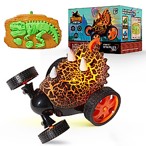 Force1 Tornado Remote Control Car AND Dino Whirler Triceratops Stunt Car Bundle- (1) Double Sided Fast Off-Road RC Stunt Car RC Crawler Rechargeable and (1) Fast Remote Control Mini Stunt Car for Kids