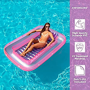 Swimline Inflatable Relaxing Suntan Lounge Water Raft Rectangular Tub and UFO Swimming Pool Lounge Chair Float with Built-in Sprayer