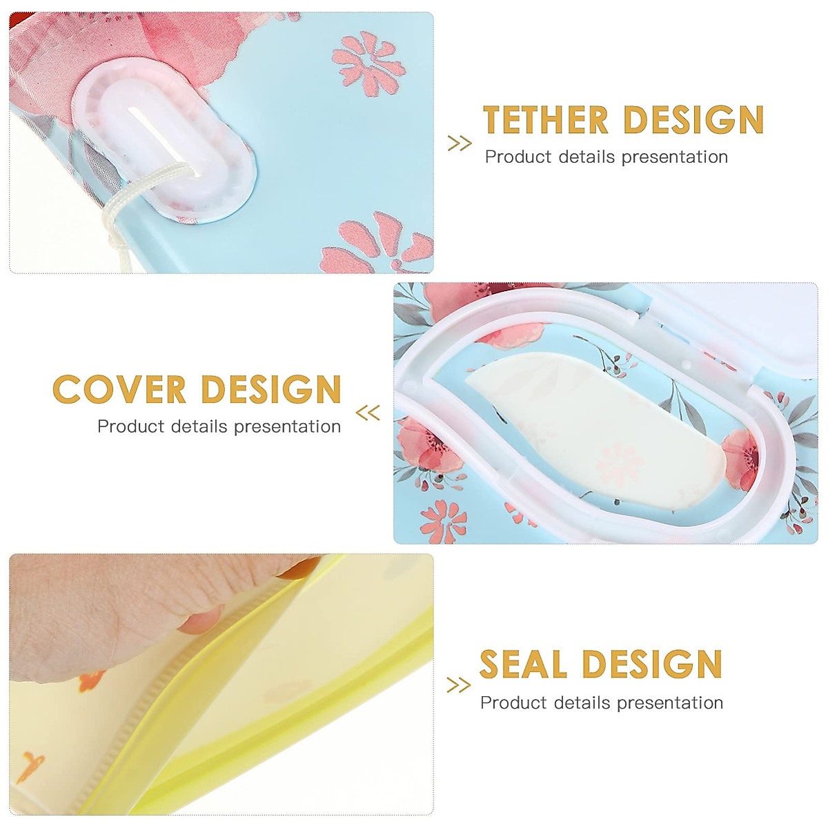 Toyvian Portable Wet Wipe Pouch: 4 Pieces Flower Pattern Wipe Dispenser Container- Refillable Reusable Baby Travel Diaper Wipe Carrying Case Holder
