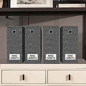 Friday Monkey King & Queen Size Foldable Bed Sheets Set Organizers and Storage 4 Pack, Bedding Storage Box for Bed Sheets, Duvet Covers, Blankets, 15" Dx 13" W x 5.1" H, Linen-like Black, ZMACBBP4