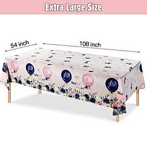 3 Pieces Gender Reveal Tablecloths Boy or Girl Table Cover Balloons and Floral Print Plastic Tablecloth Navy and Pink Table Cover for He or She Baby Shower Gender Reveal Party Decorations Supplies