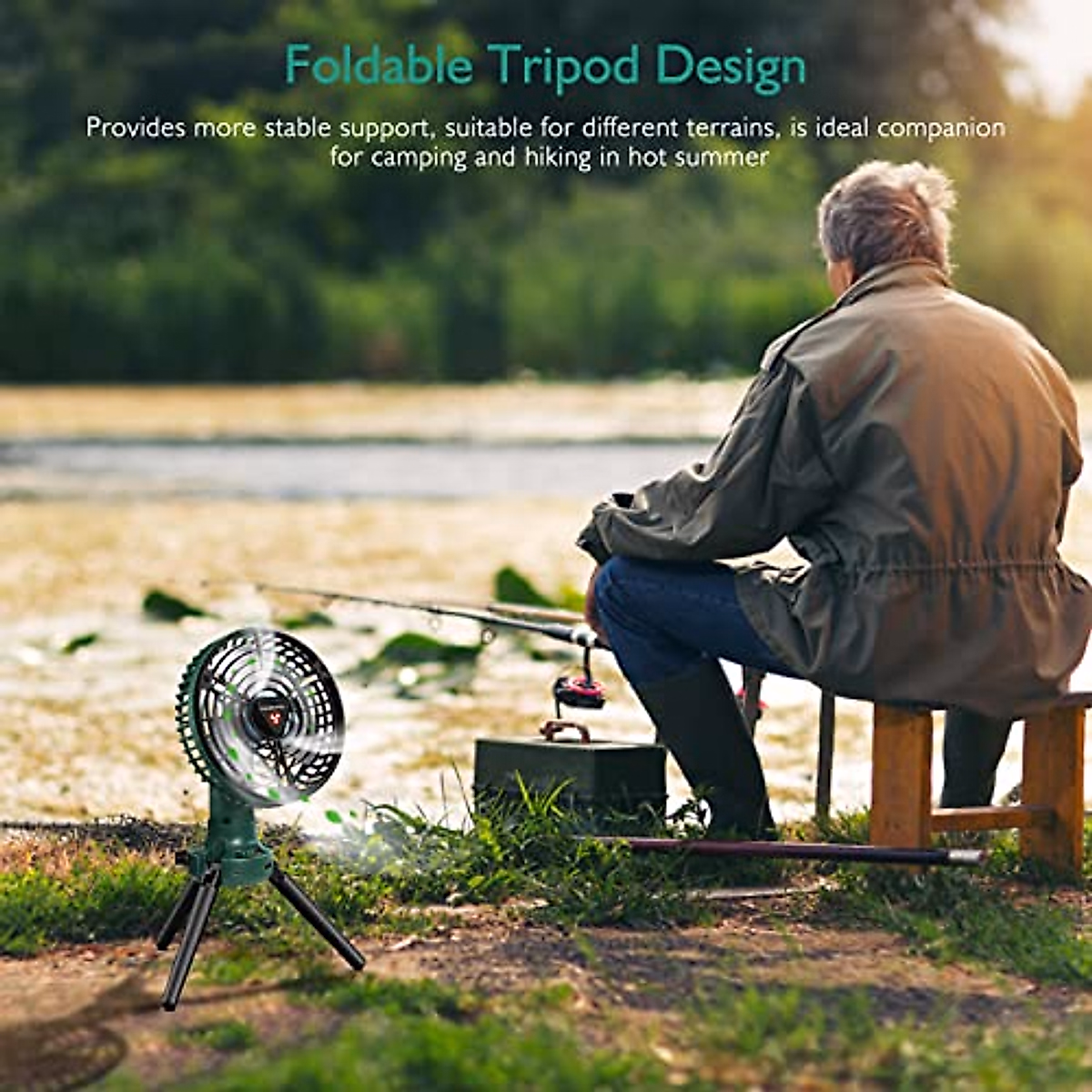 SISMEL Portable Camping Fan with Light, 10400mAh Rechargeable Battery Operated Fan, Stepless Speed and Small Quiet Outdoor Tent Fan, USB Oscillating Fan for Bedroom Bedside, Camp Tents, Office Desk