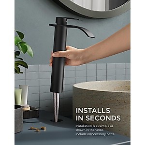 FORIOUS Waterfall Bathroom Vessel Sink Faucets with Metal Pop up Drain and Lead-Free cUPC Hose, Mate Black Single Handle Tall Bathroom Faucet 1 Hole, 11inch for Bath,Vessel