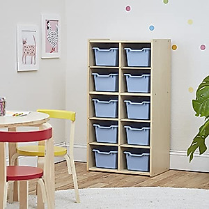 ECR4Kids Streamline 10 Cubby Tray Cabinet with Scoop Front Storage Bins, 5x2, Classroom Furniture, Powder Blue