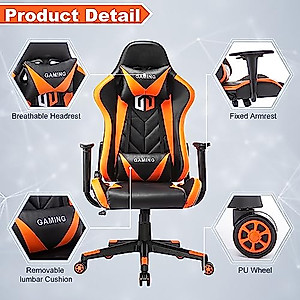 GOTMINSI Gaming Chair Racing Office Chair Computer Desk Chair Executive and Ergonomic Reclining Swivel Chair with Headrest and Lumbar Cushion (BK/Orange)