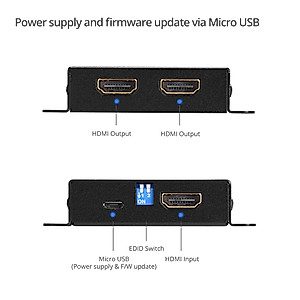 SIIG 1x2 Port HDMI 2.0 Splitter 4K 60Hz HDR Compact USB Powered Auto Scaling HDMI Splitter - HDMI 2.0a HDCP 2.2, 18Gbps, YUV 4:4:4, 3D, EDID, Dolby Digital - 1 in 2 Out, TAA compliant (CE-H23K11-S1)