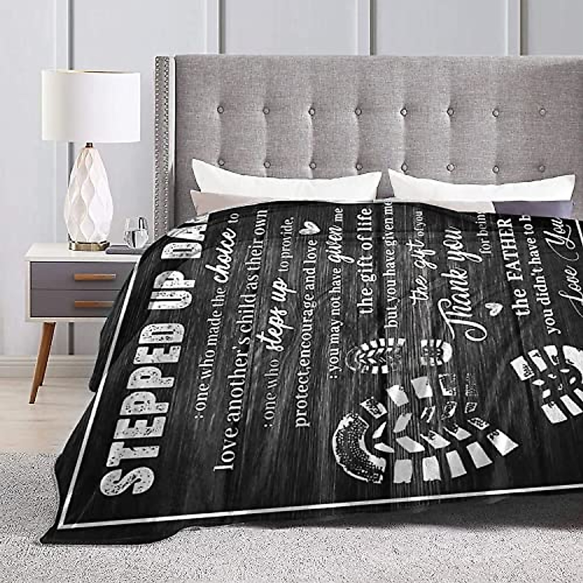 HAXOILO Stepped Up Dad Gifts Blanket to My Bonus Dad Father Daddy Throws Gifts for Fathers Day Birthday 80x60 in